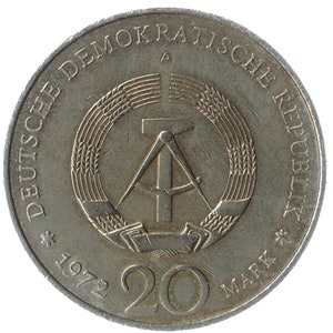 Commemorative 20 Mark Coin From East Germany. Friedrich Von Schiller ...