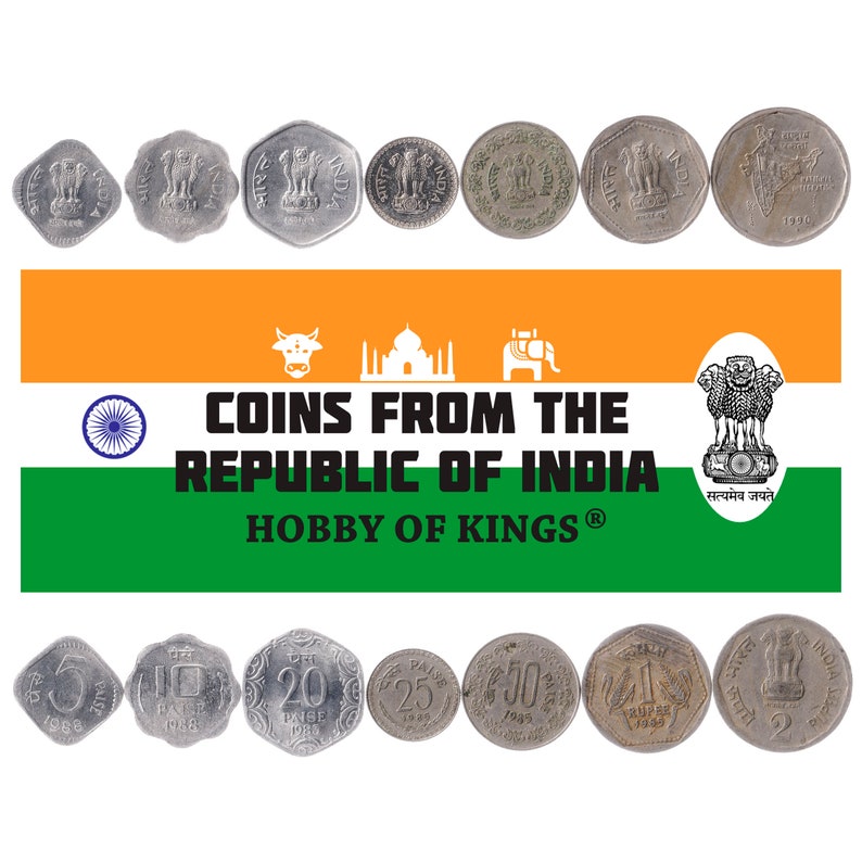 Indian Coin Set: 1982-1994 Lion Capital, Map of India - Etsy