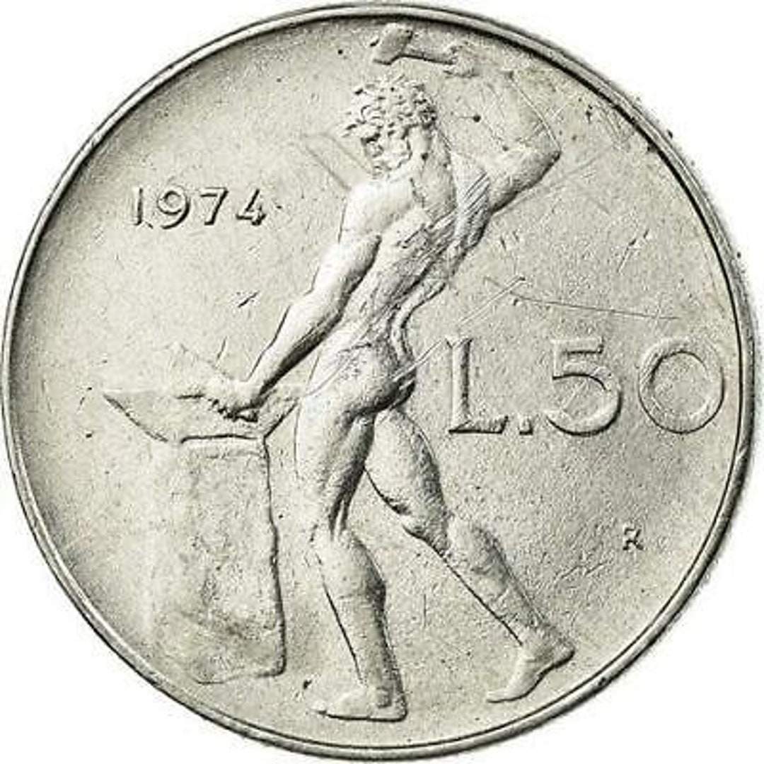 Italy Coin 50 Lire Large Type | God Vulcan | Libertine | 1954 - 1989 - Etsy
