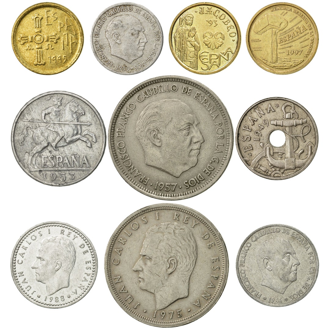 10 Spain Coins | Spanish Currency Collection | 10 50 Centimos 1 5 50 ...