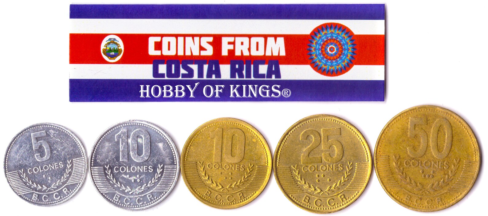 5 Costa Rican Coins | Mixed Collectible Currency Colones | Volcanoes ...