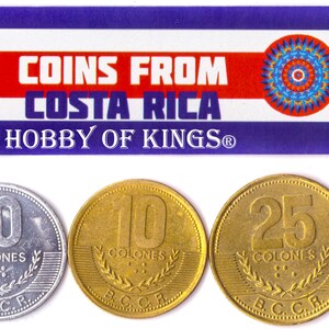 5 Costa Rican Coins | Mixed Collectible Currency Colones | Volcanoes ...