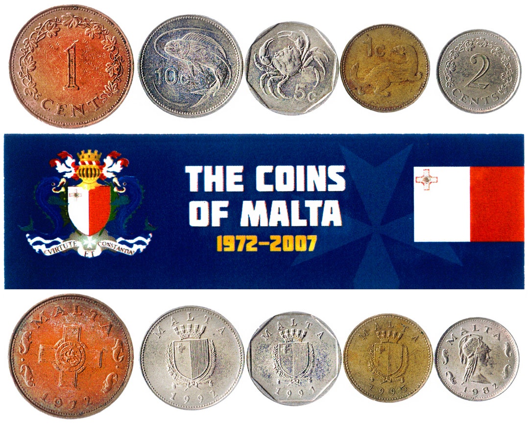5 Maltese Coins. Different Coins Mediterranean. Foreign Currency ...
