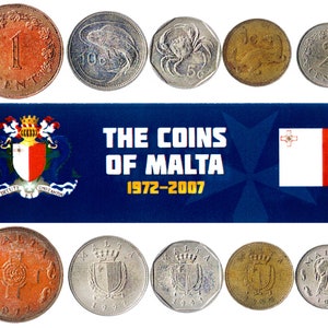 5 Maltese Coins. Different Coins Mediterranean. Foreign Currency ...