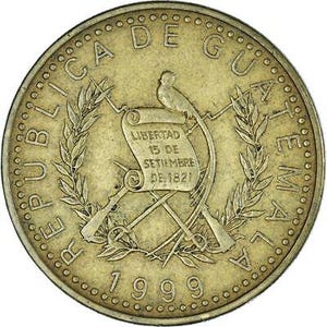 Guatemala | 1 Quetzal Coin | Coat of Arms | Dove | Km:284 | 1999 - 2012 ...