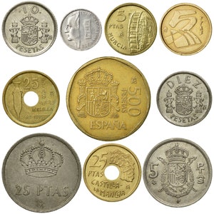 10 Spain Coins | Spanish Currency Collection | 1 - 500 Pesetas ...