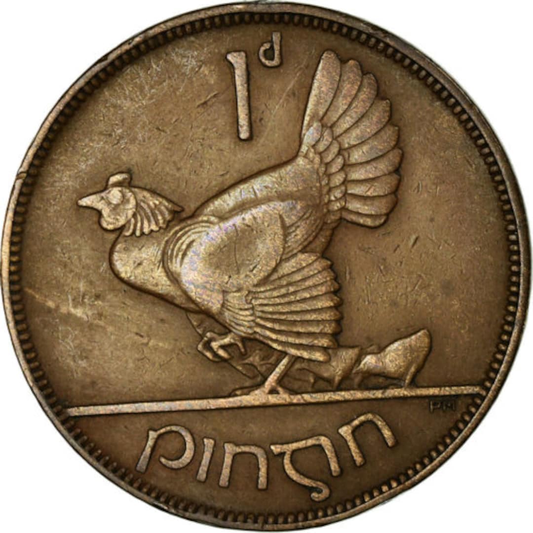 Irish Coin Ireland 1 Pingin | Celtic Harp | Hen | Chick | 1928 - 1937 ...
