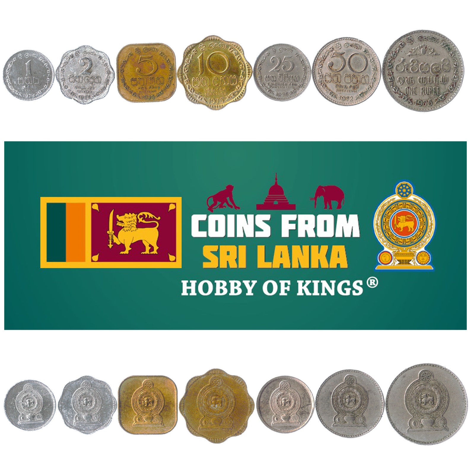Sri Lankan 8 Coin Set 1 5 10 25 50 Cents 1 2 5 Rupees Sri - Etsy