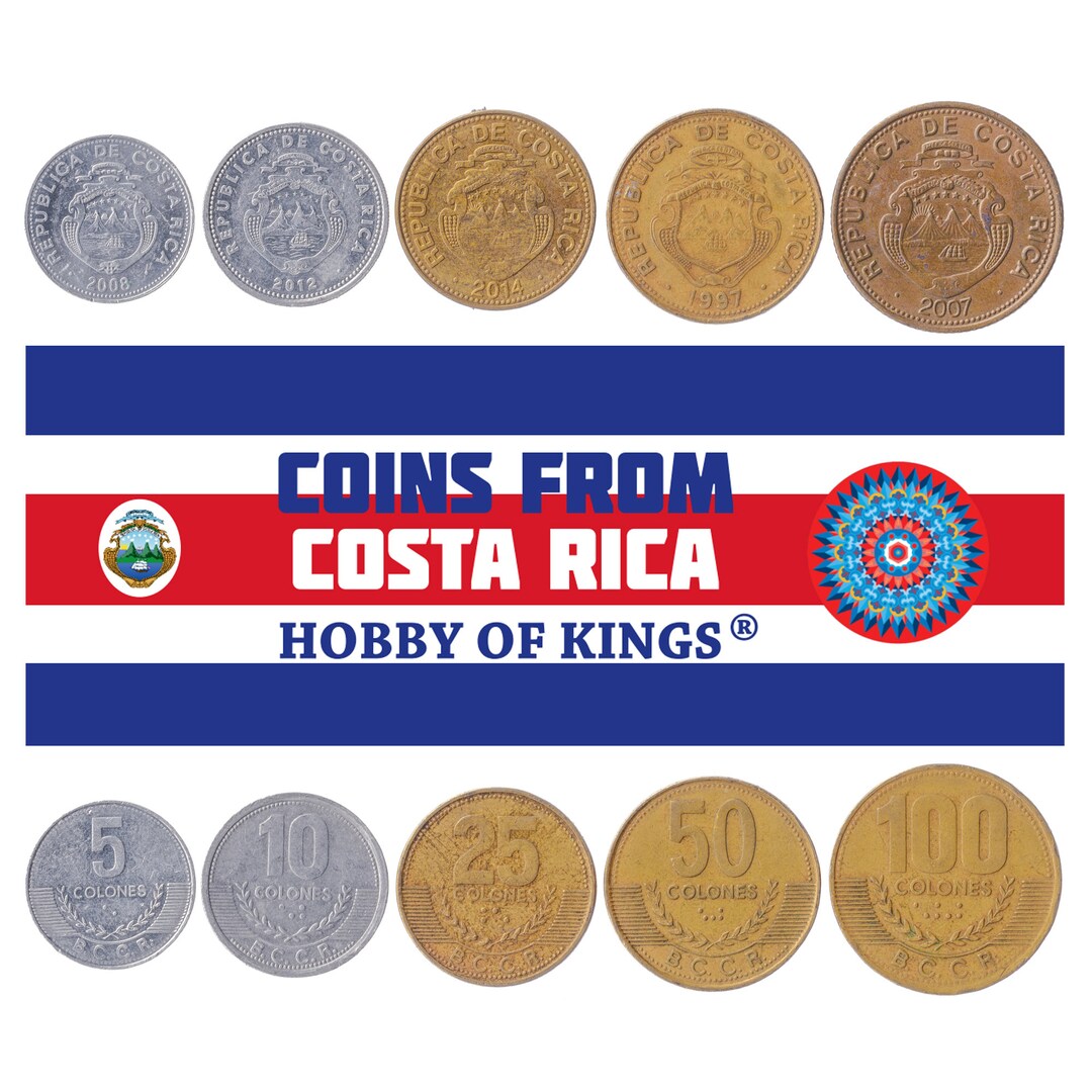 5 Costa Rican Coins | Mixed Collectible Currency Colones | Volcanoes ...