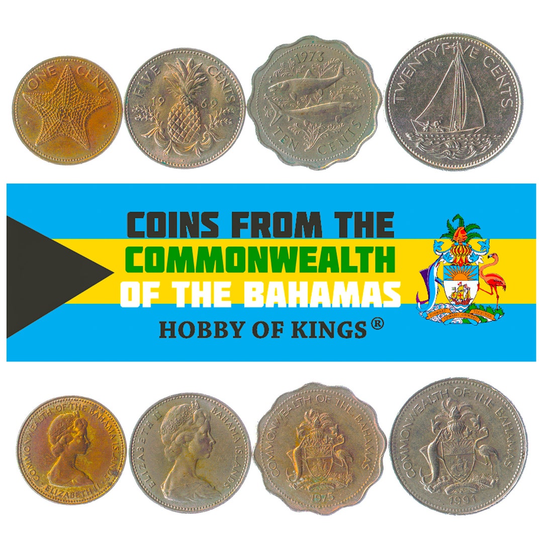 4 Different Coins From Bahamas. Old Collectible Money From Island in ...