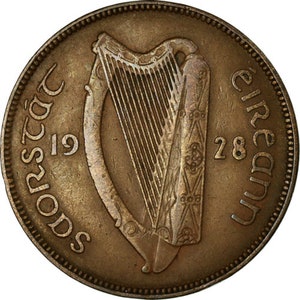 Irish Coin Ireland 1 Pingin | Celtic Harp | Hen | Chick | 1928 - 1937 ...