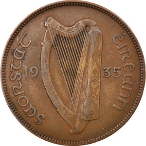 Irish Coin Ireland 1 Pingin | Celtic Harp | Hen | Chick | 1928 - 1937 ...