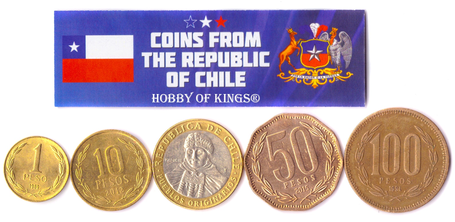 5 Coins Chile Pesos Centavos Chilean Currency South - Etsy