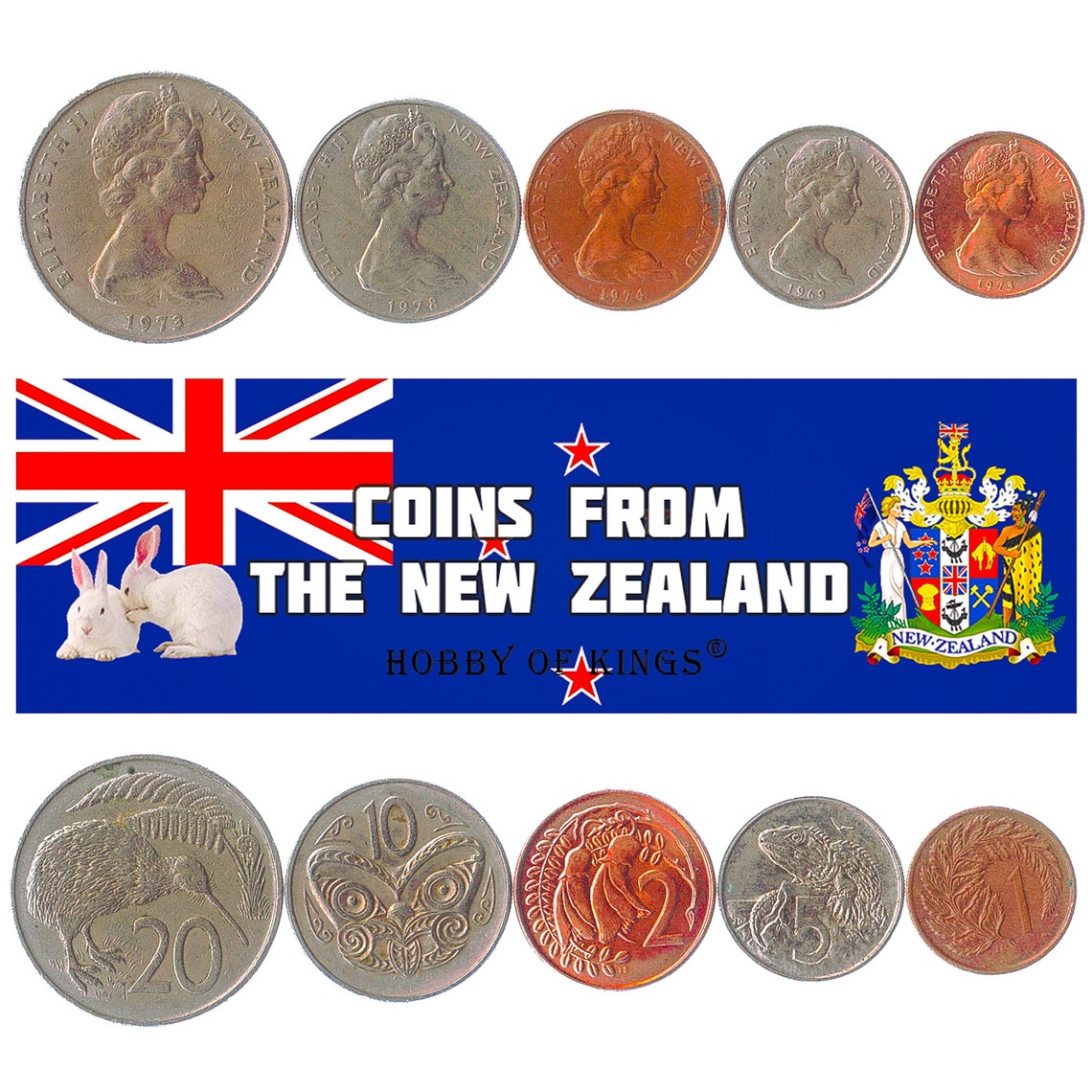 5 Different Coins From New Zealand. Money From Oceania. Old - Etsy
