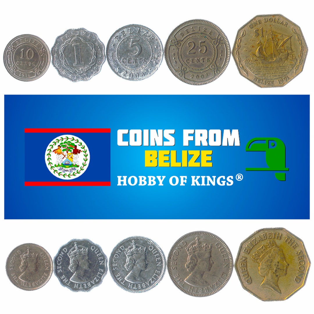 5 Different Coins From Belize. Queen Elizabeth II. Old Collectible ...