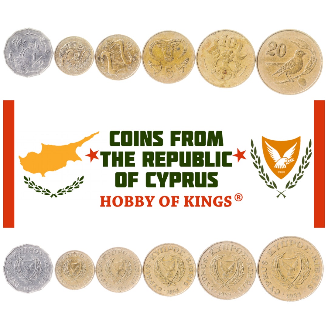 6 Coins From Cyprus. Money Set: 1/2, 1, 2, 5, 10, 20 Cents. Old ...