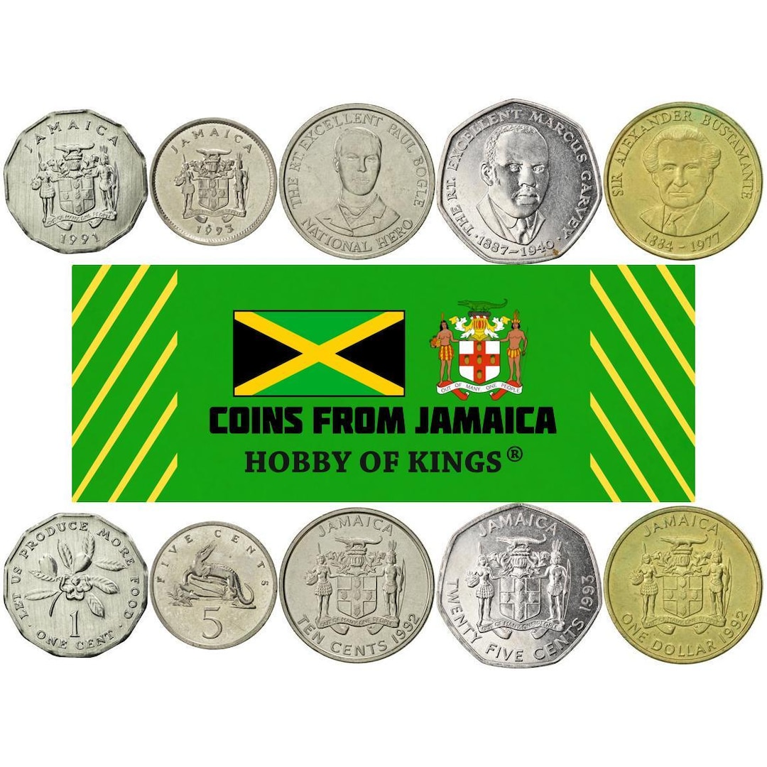 Jamaica | 5 Coin Set | 1 5 10 25 Cents 1 Dollar | Crocodile | 1975 ...