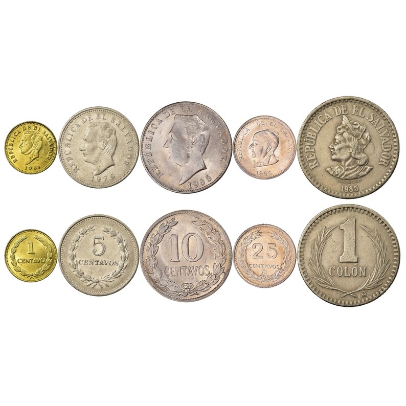 Salvadoran 5 Coin Set 1 5 10 25 Centavos 1 Colón | Francisco Morazan ...
