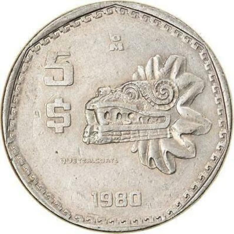 Mexico 5 Pesos | Feathered Serpent God Quetzalcoatl Coin 1980 - 1985 - Etsy