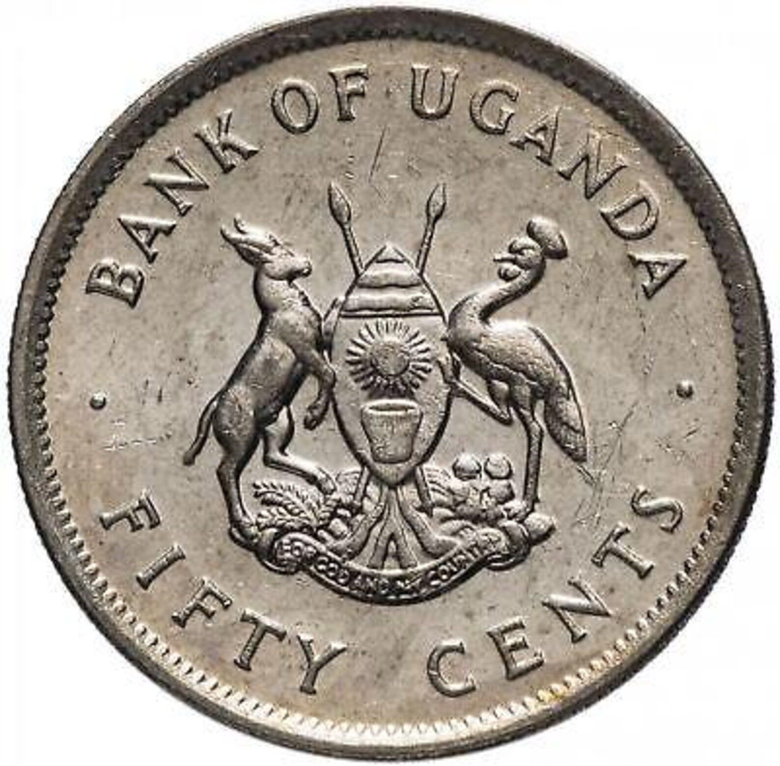 Uganda | 50 Cents Coin | Grey Crowned Crane | Km4a | 1976 - Etsy