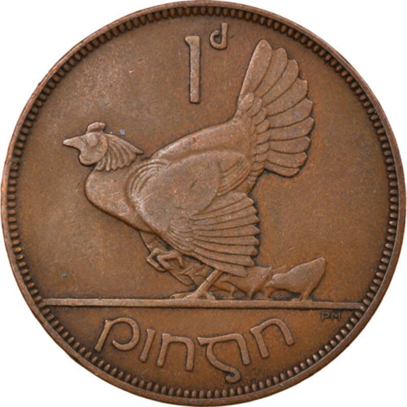 Irish Coin Ireland 1 Pingin | Celtic Harp | Hen | Chick | 1928 - 1937 ...