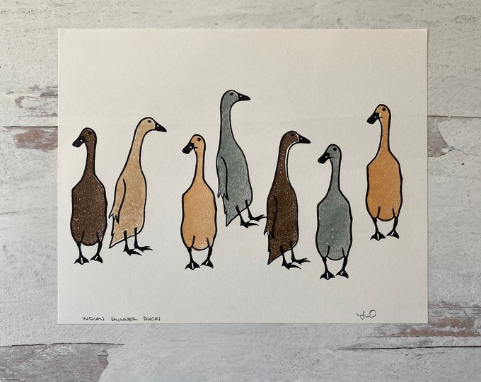 Indian Runner Ducks - Handmade Original Print - Etsy