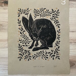 Hare in a Bush Original Handmade Linocut Print | Etsy