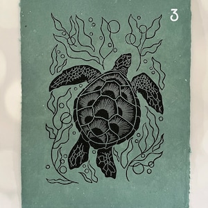 Sea Turtle ~ Original Handmade Linocut Print - Etsy