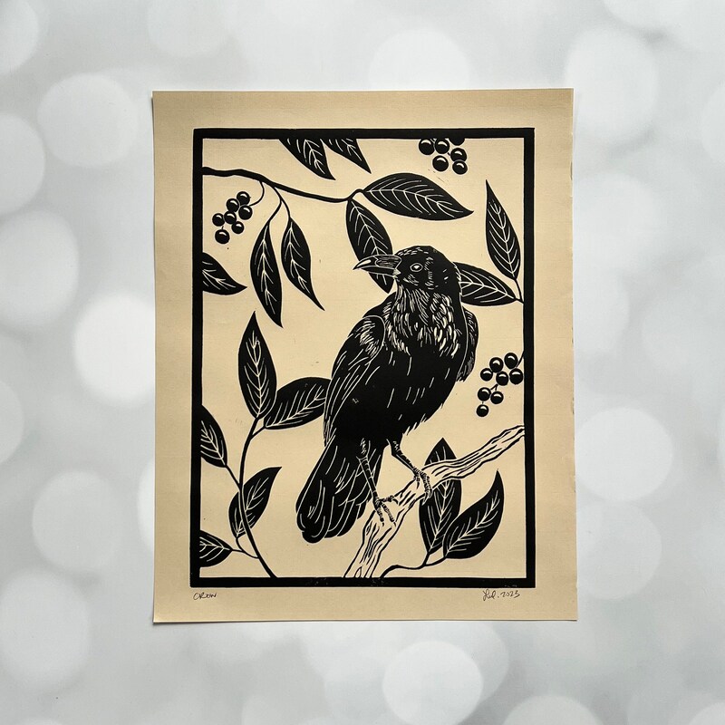 Crow Linocuts - Etsy