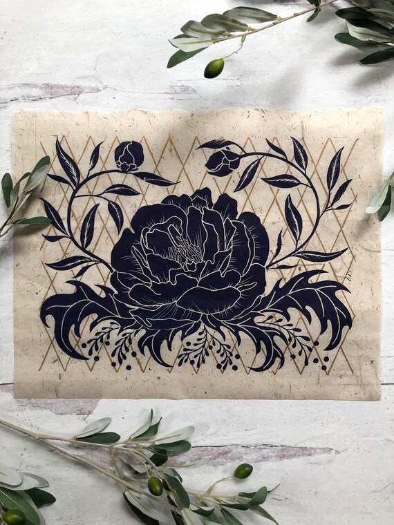 Botanicals Handmade Original Linocut Print | Etsy