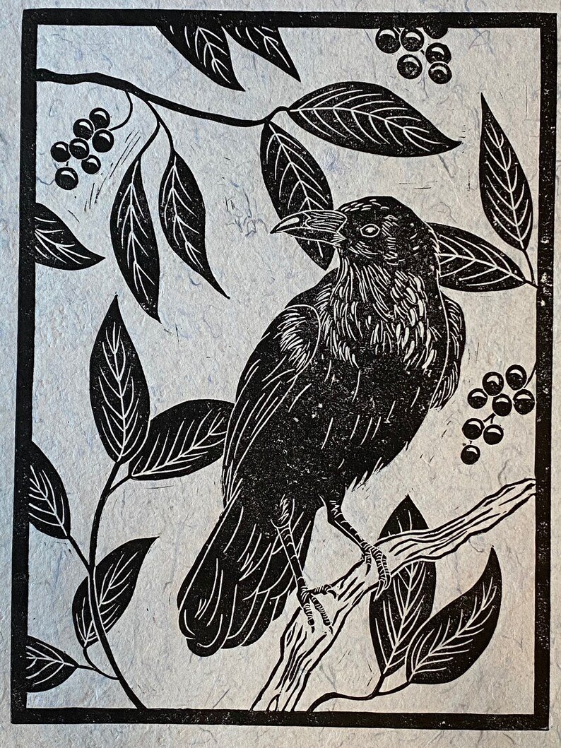 Crow Handmade Original Linocut Print - Etsy