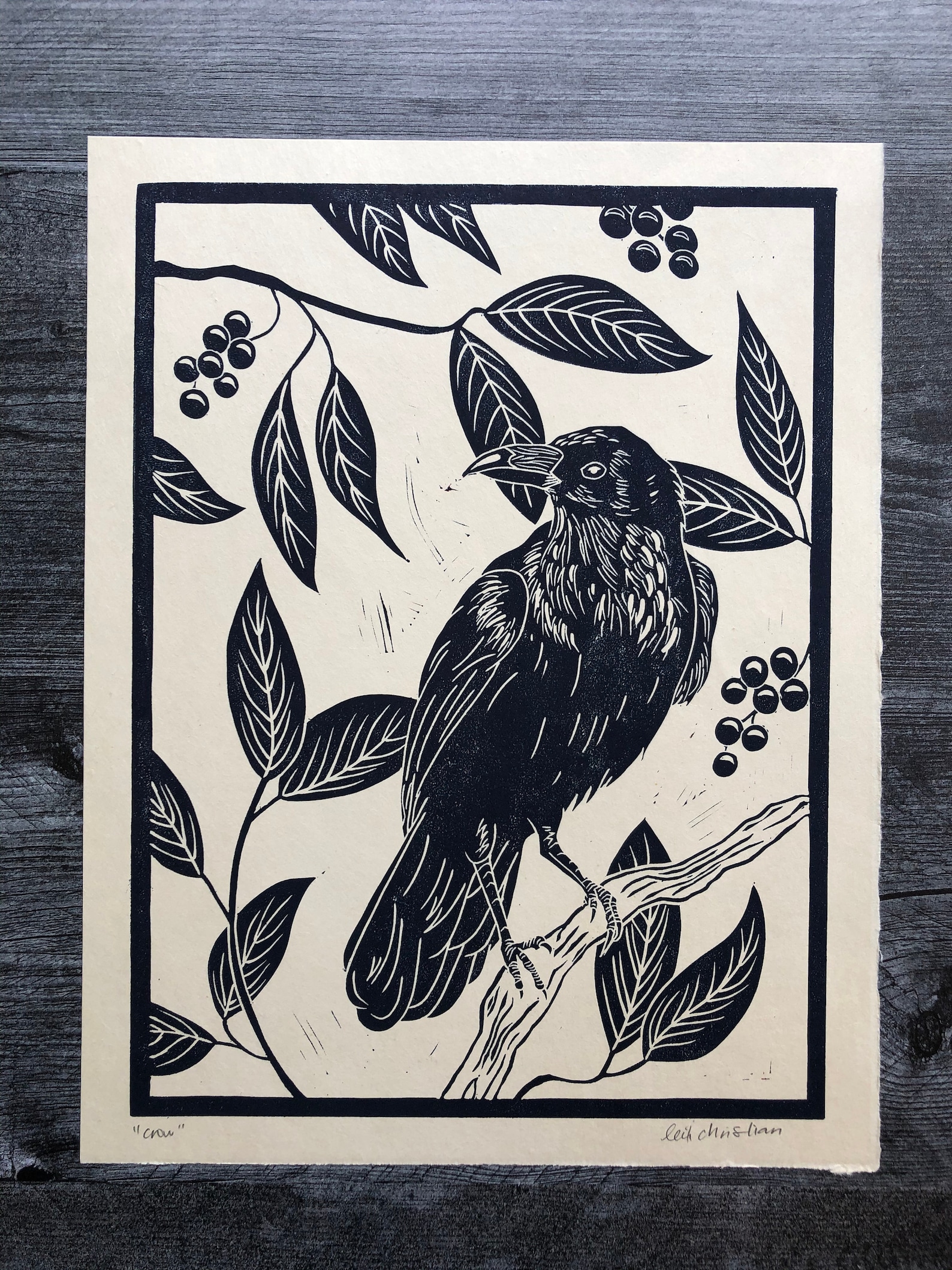 Crow Handmade Original Linocut Print | Etsy