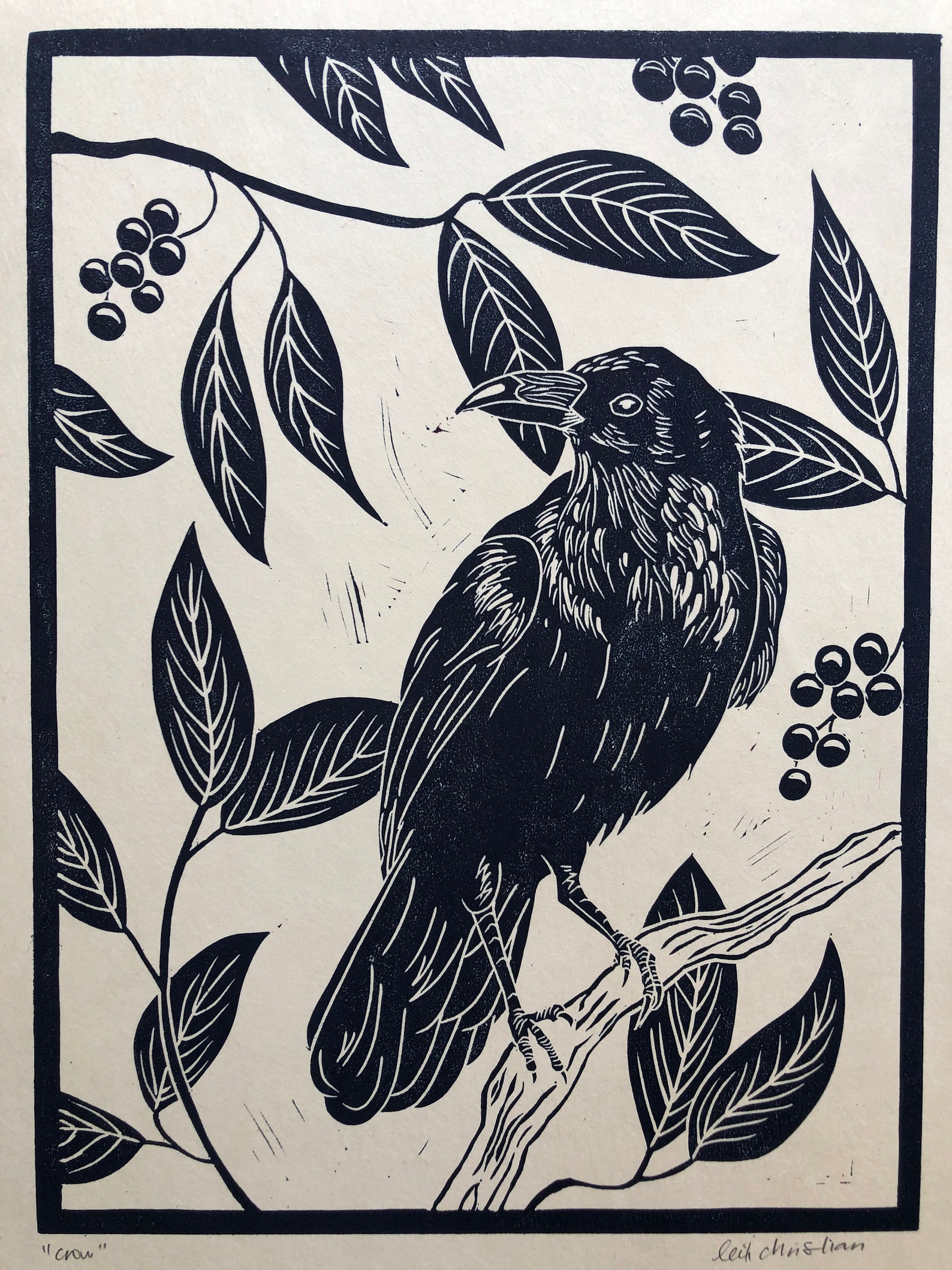 Crow Handmade Original Linocut Print | Etsy