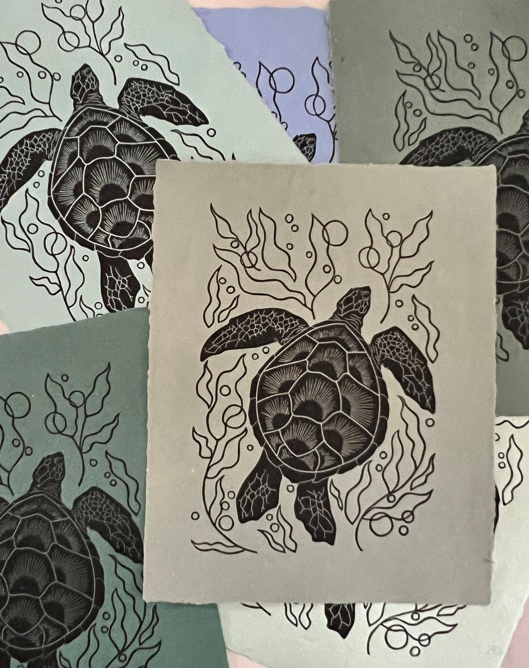Sea Turtle ~ Original Handmade Linocut Print - Etsy