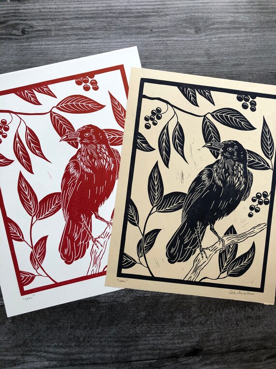 Crow Handmade Original Linocut Print | Etsy