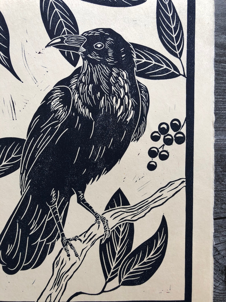 Crow Handmade Original Linocut Print | Etsy