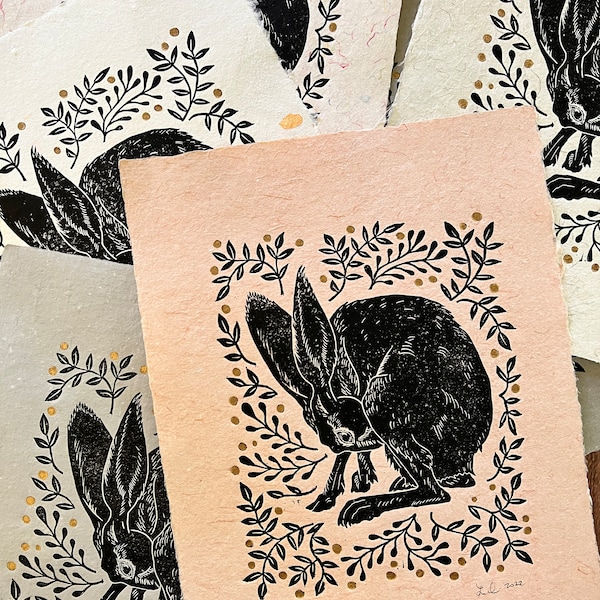 Linocut Hare - Etsy