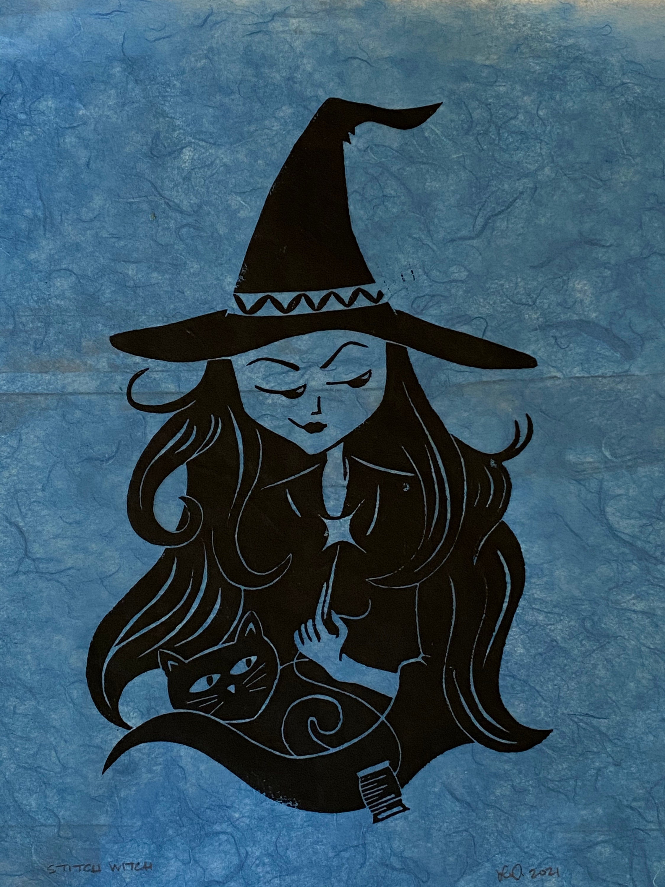 Stitch Witch Handmade Original Linocut Print | Etsy