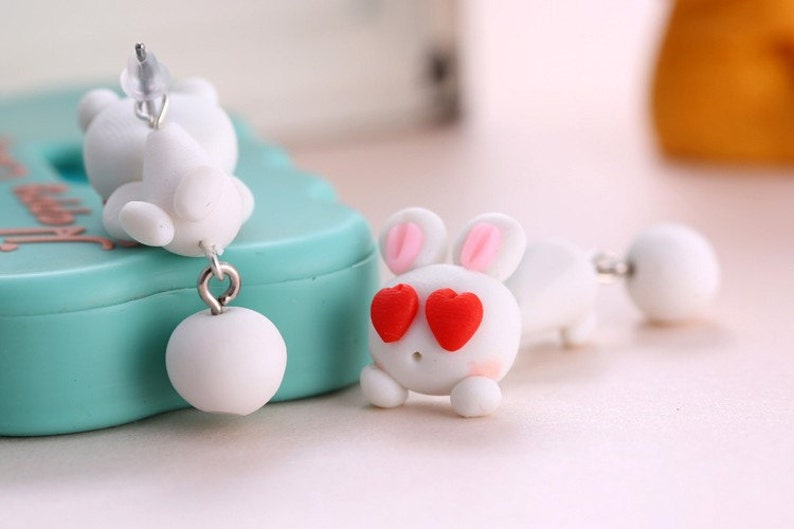Polymer Clay Air Dry Clay White Bunny Rabbit Earring Charm - Etsy