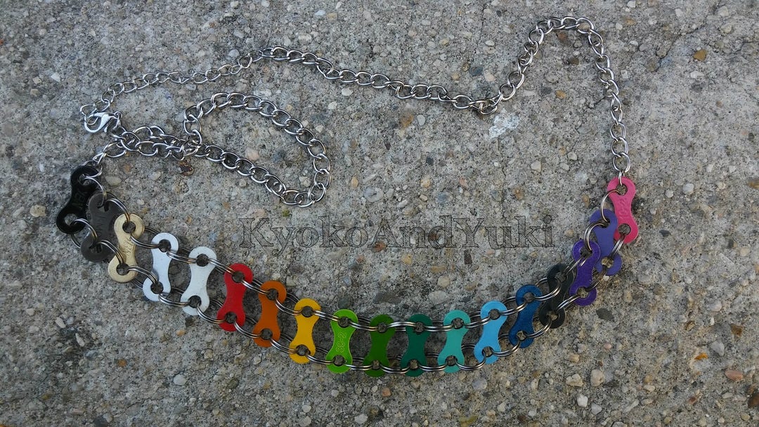 Colorful Rainbow Bicycle Chain Link Handmade Necklace Bicycle Jewelry ...