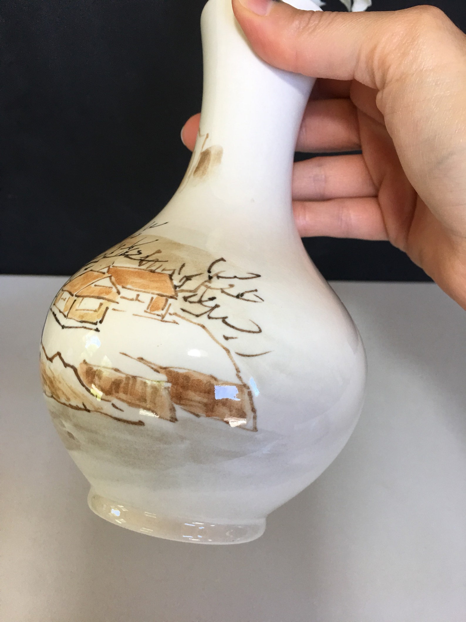 Asian Vase Hand Painted Chinese Vase Landscape Scene Mid | Etsy
