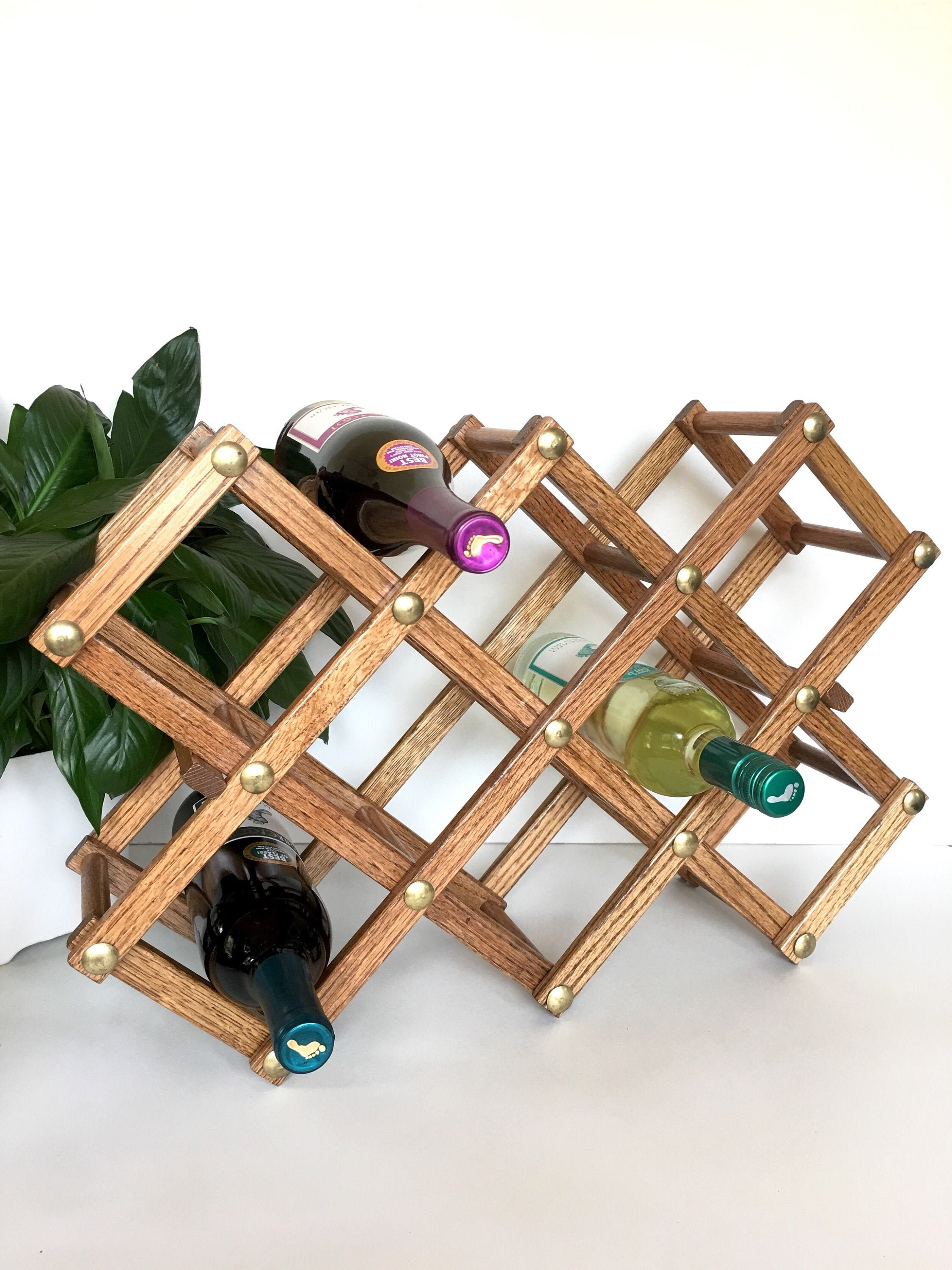 Vintage Wood Wine Rack Wooden Brass Wine Rack Collapsible Wine - Etsy ...