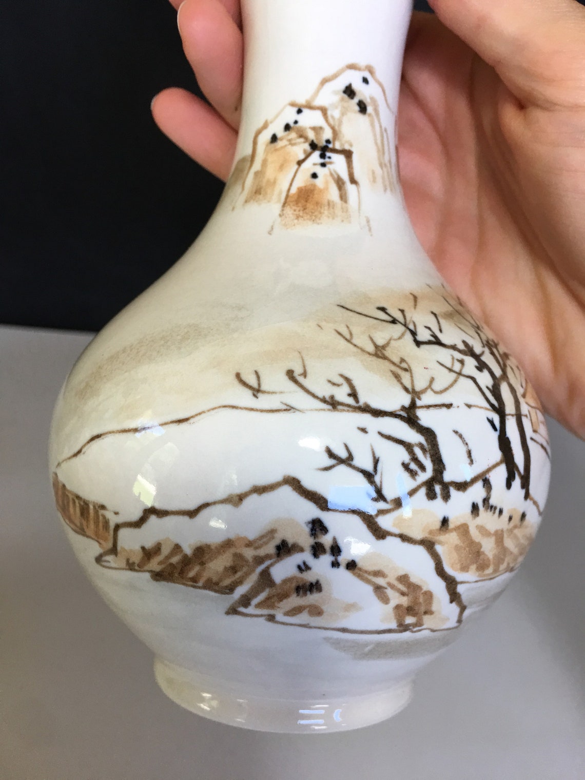 Asian Vase Hand Painted Chinese Vase Landscape Scene Mid - Etsy