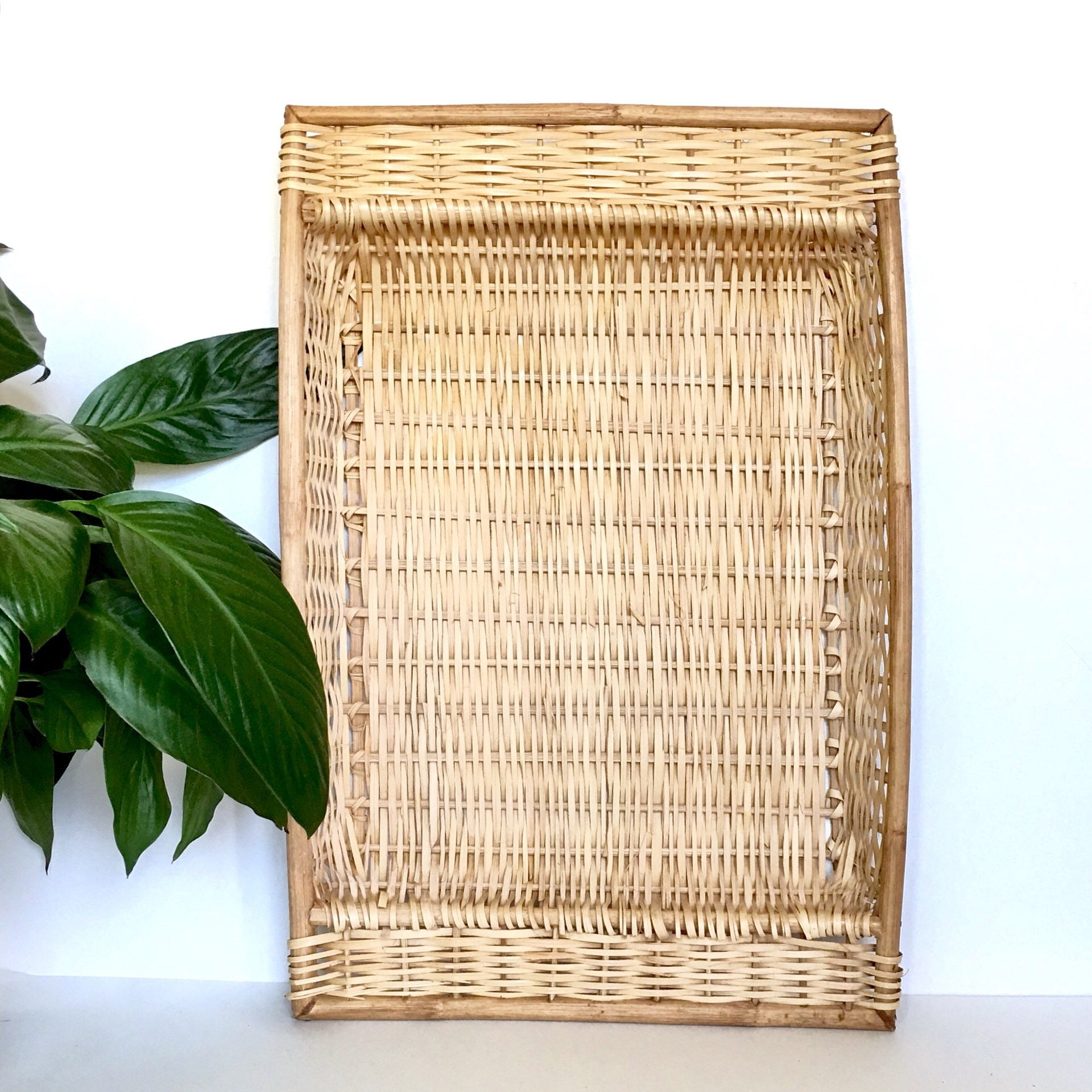 Vintage Bamboo Tray Boho Tray Wicker Basket Tray Chinoiserie Bohemian ...