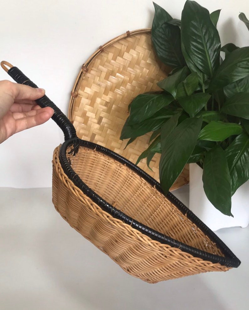 Vintage Wall Basket Handled Scoop Boho Wicker Handle Basket - Etsy