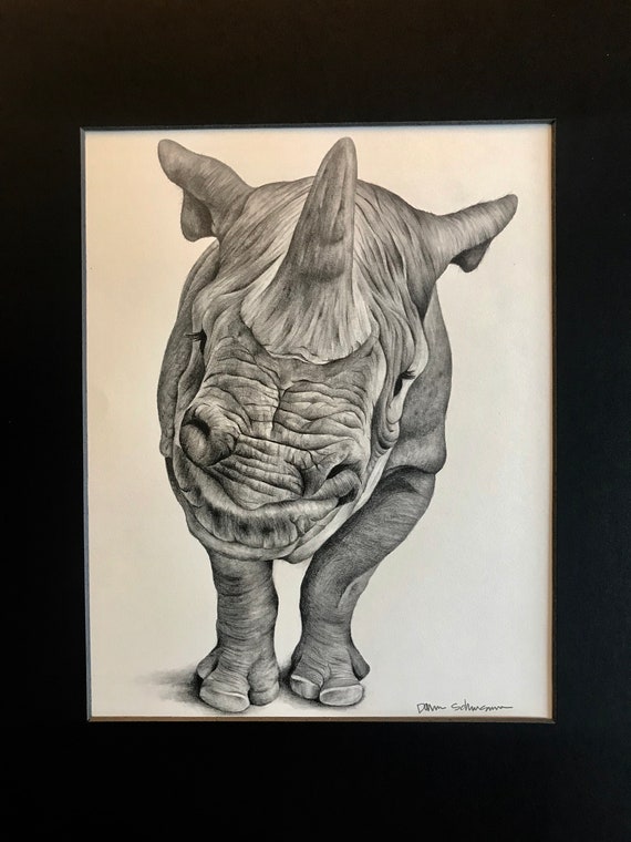 Black Rhino ORIGINAL DRAWING | Etsy