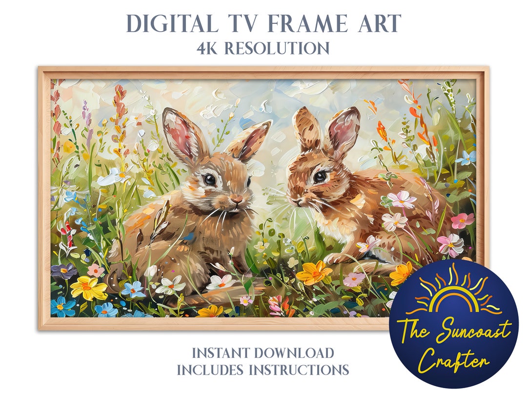 Samsung Frame, TV Artwork, Happy Easter, Rabbit Painting, Wildflower ...