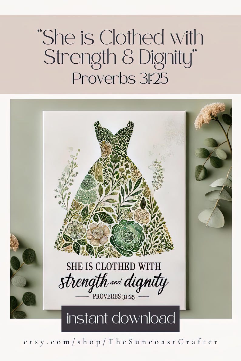 Proverbs 31:25 Christian Printable Wall Art, Scripture Home Decor ...