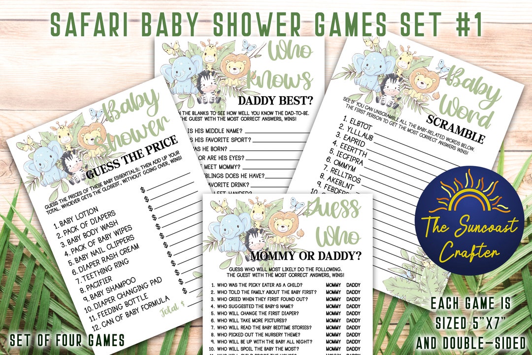 Baby Shower Games, Cute Safari Animals, Infant Celebration Bundle ...