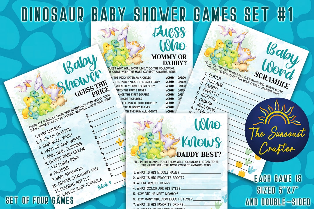 Dinosaur Baby Shower Games, Cute Dino Cards, Infant Celebration Bundle ...